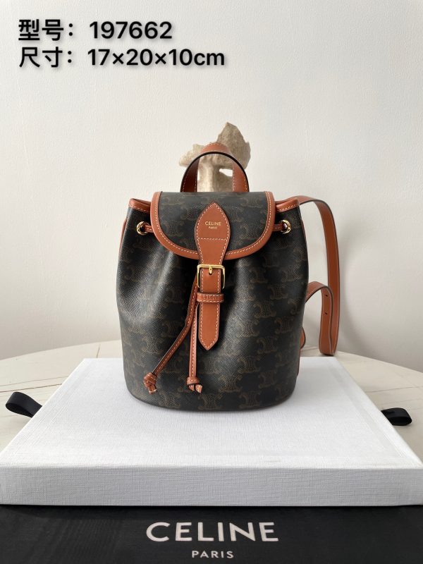 Celine Mini Backpack Folco in Triomphe Canvas and Calfskin Tan 셀린느 트리옹프 ...